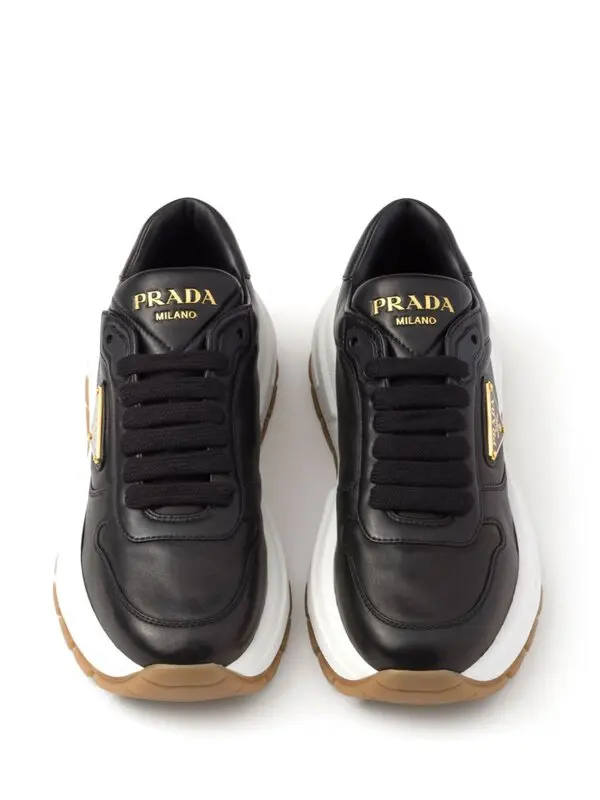 Prada Triangle-logo Leather Sneakers - Black