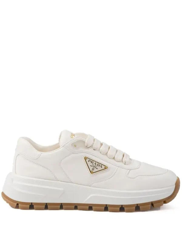 Prada Triangle-logo Leather Sneakers - White