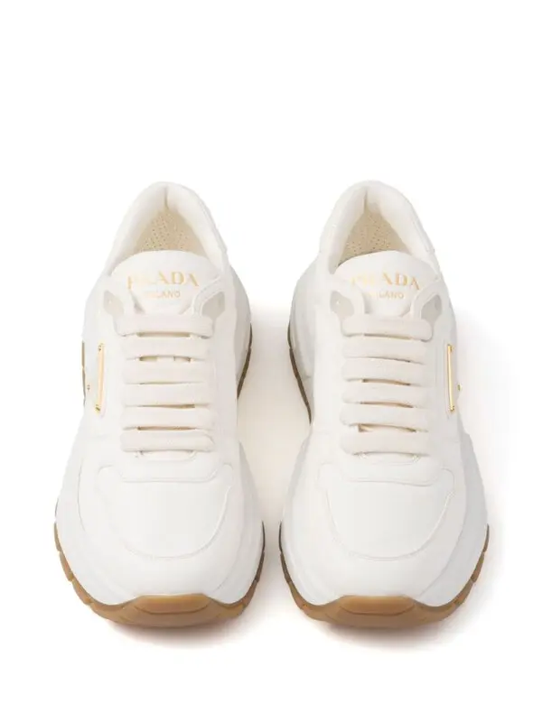Prada Triangle-logo Leather Sneakers - White