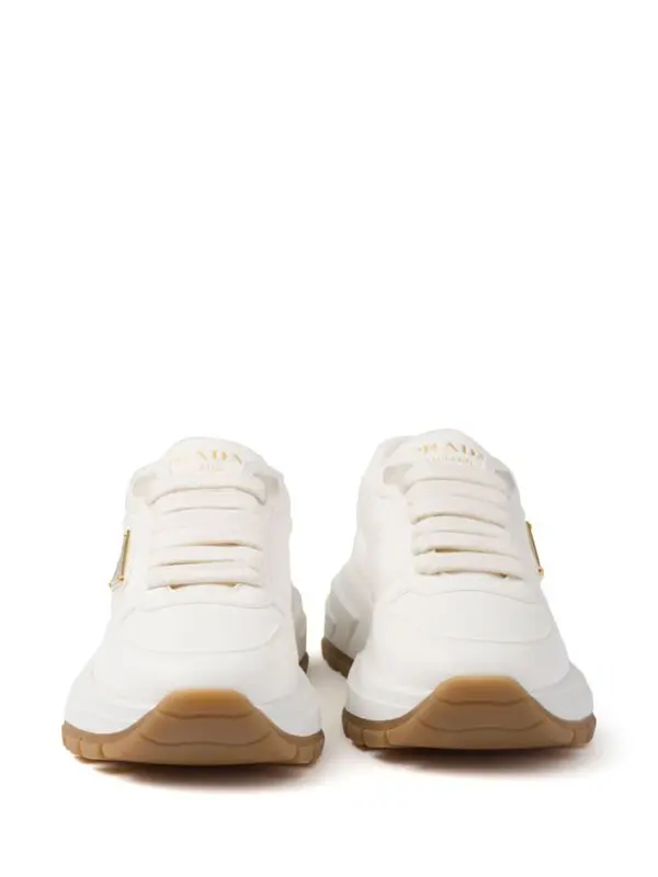 Prada Triangle-logo Leather Sneakers - White