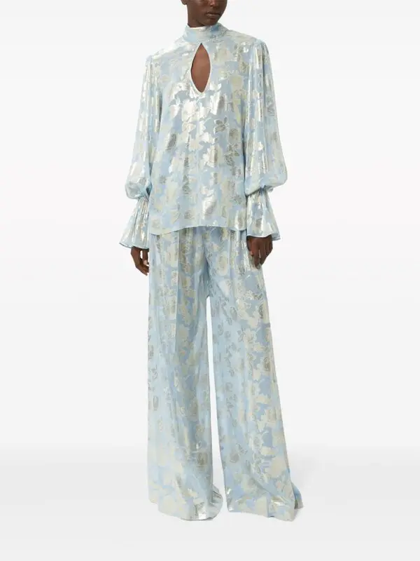 Nina Ricci Floral-jacquard Palazzo Pants - Blue