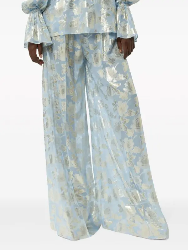 Nina Ricci Floral-jacquard Palazzo Pants - Blue