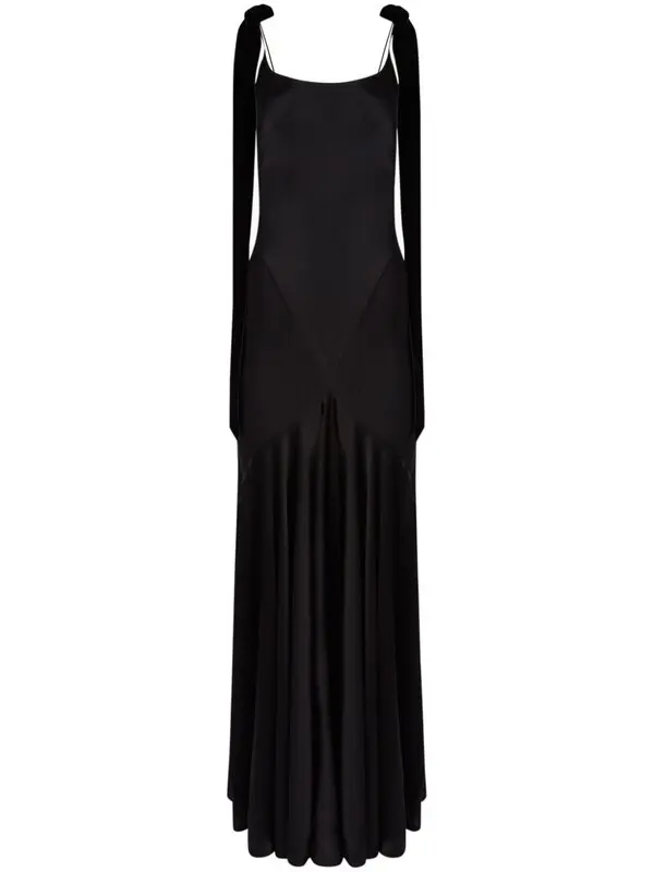 Nina Ricci Satin Maxi Dress With Bow Detailing In Black - 10% Off