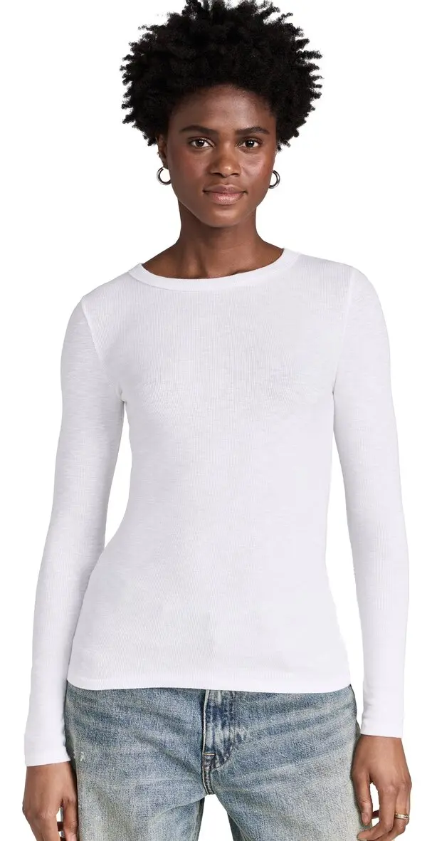 Enza Costa Textured Rib Crewneck T-shirt - White