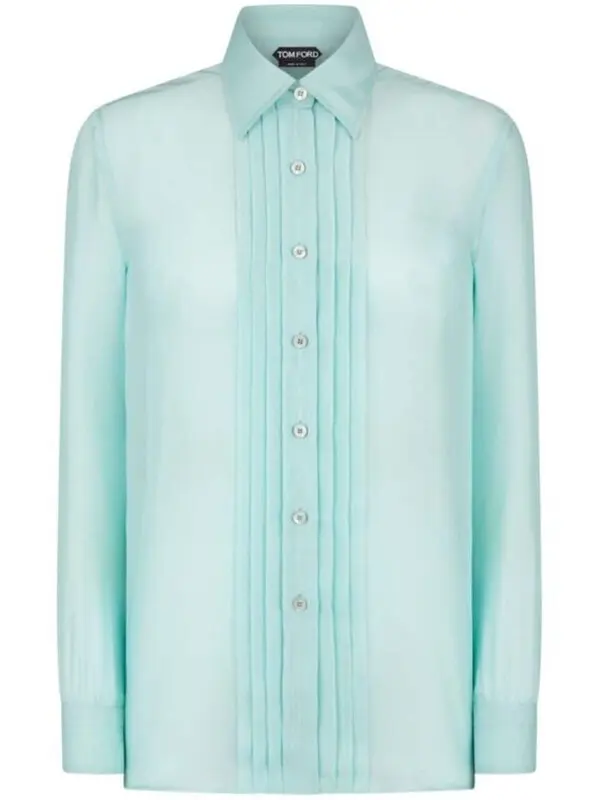 TOM FORD Plissé-detail Silk Shirt - Blue