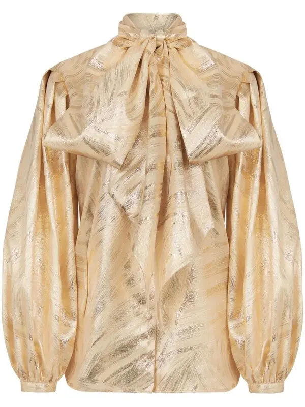 Nina Ricci Pussy-bow Foiled Blouse