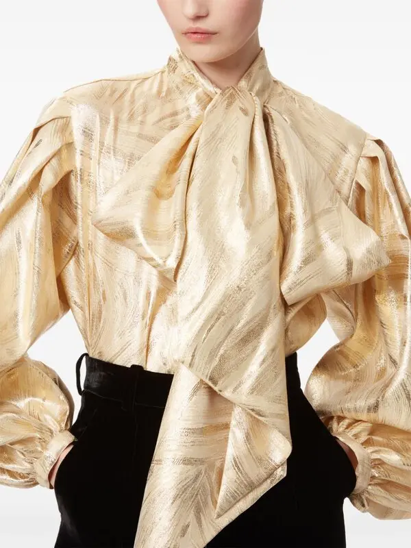 Nina Ricci Pussy-bow Foiled Blouse