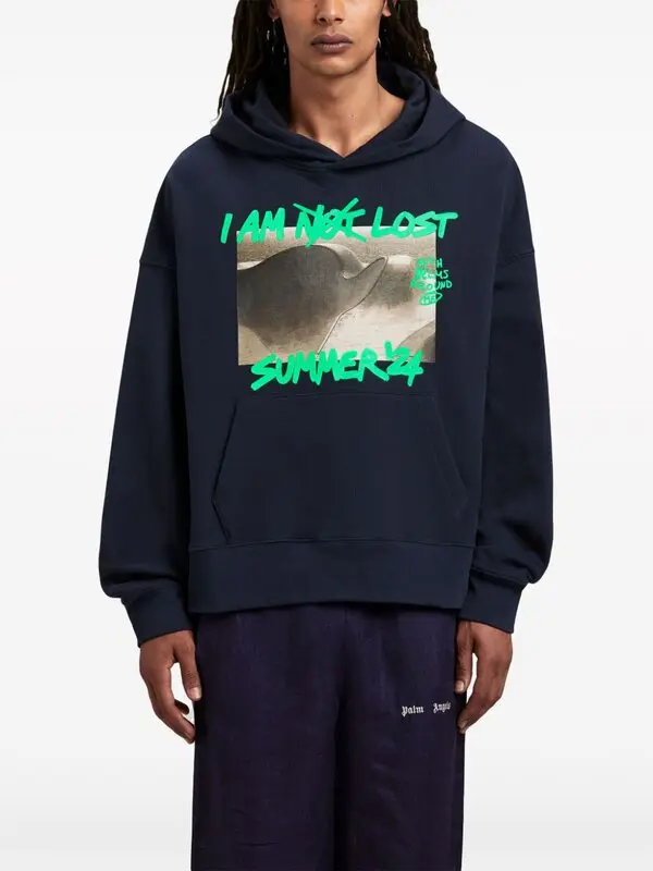 Palm Angels Graphic-print Cotton Hoodie - Blue