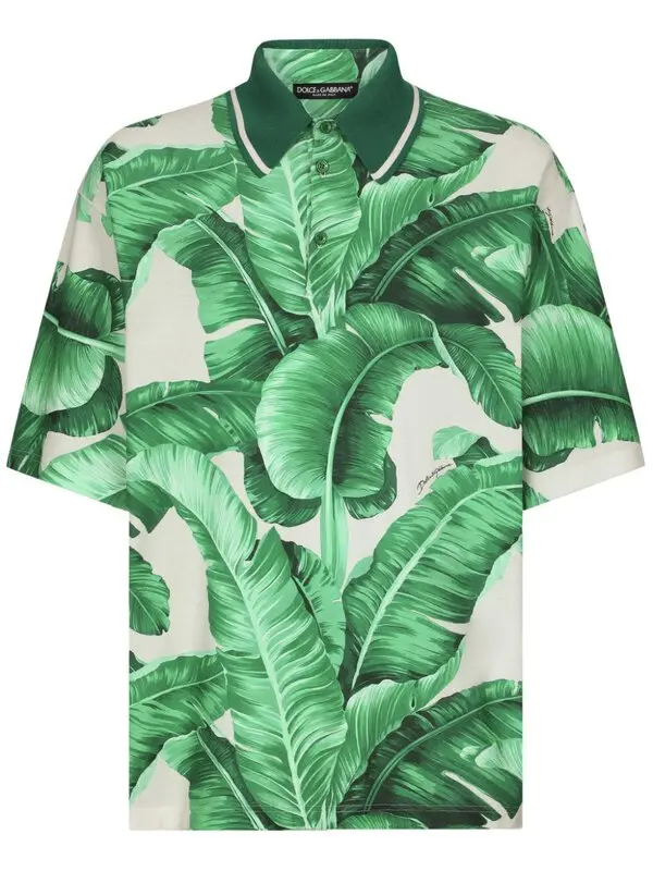 Dolce & Gabbana Banana-tree Print Oversize Polo Shirt - Green