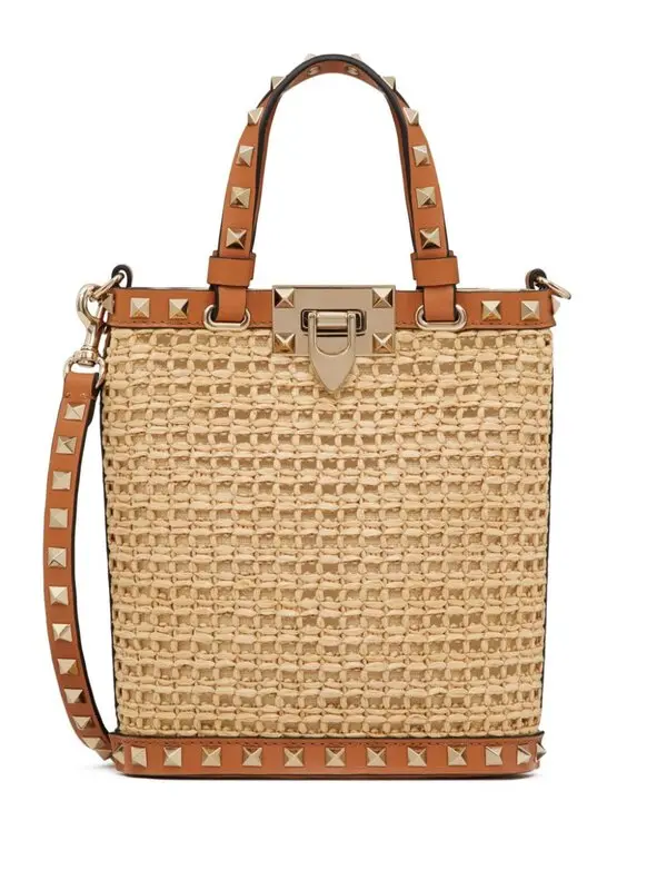 Valentino Garavani Mini Rockstud Raffia Shoulder Bag
