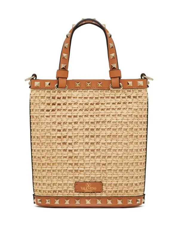 Valentino Garavani Mini Rockstud Raffia Shoulder Bag