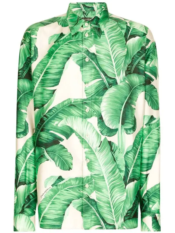 Dolce & Gabbana Leaf-print Silk Shirt - Green