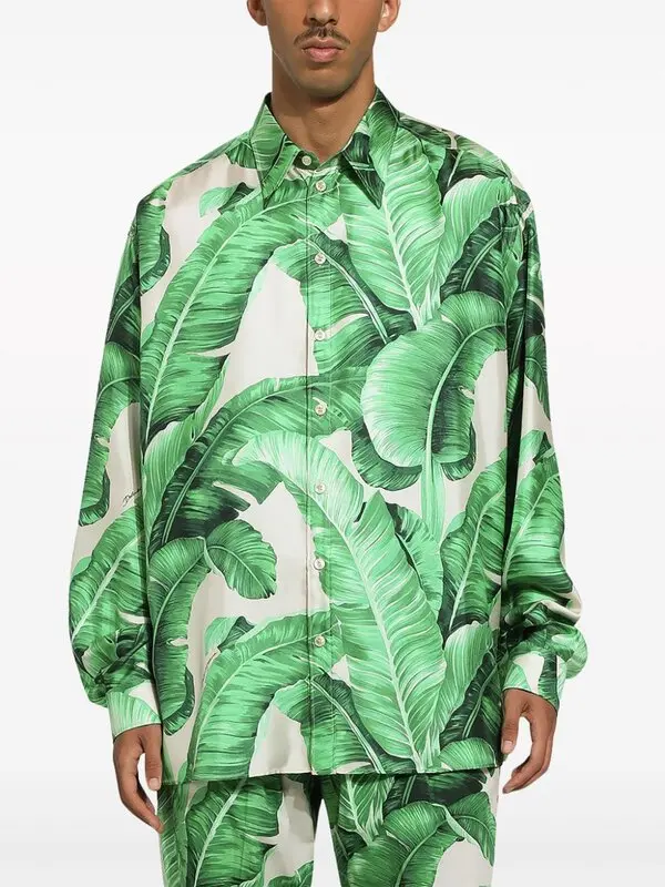 Dolce & Gabbana Leaf-print Silk Shirt