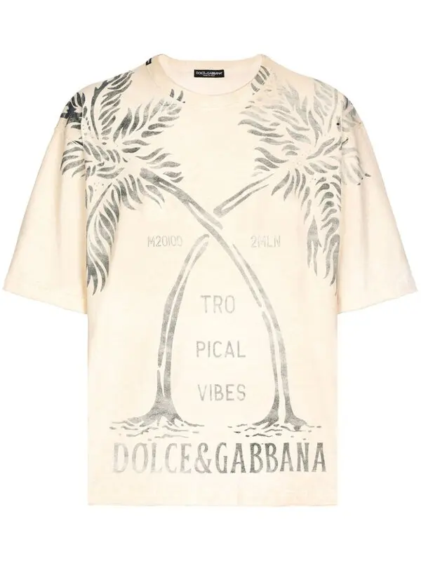 Dolce & Gabbana Tree-print Cotton T-shirt - Neutrals