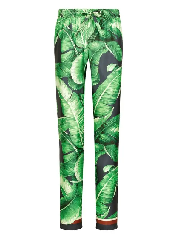 Dolce & Gabbana Banano Print Silk Lounge Trousers - Green