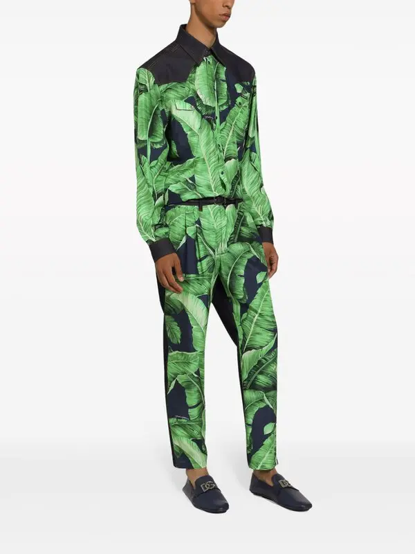 Dolce & Gabbana Leaf-print Mid-rise Straight Jeans