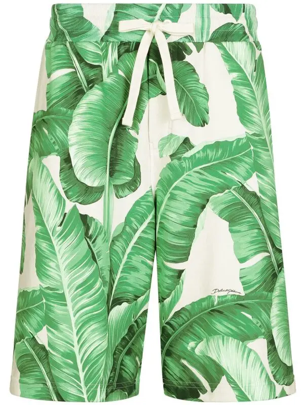 Dolce & Gabbana Leaf-print Track Shorts - Green