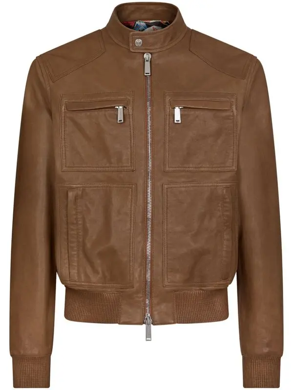 Dsquared2 Leather Zip-up Jacket - Brown