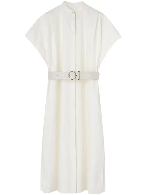 JIL SANDER Collarless Belted Shirt Dress - White