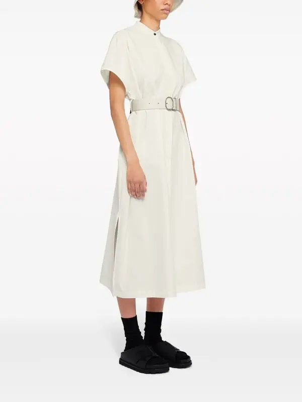 JIL SANDER Collarless Belted Shirt Dress - White