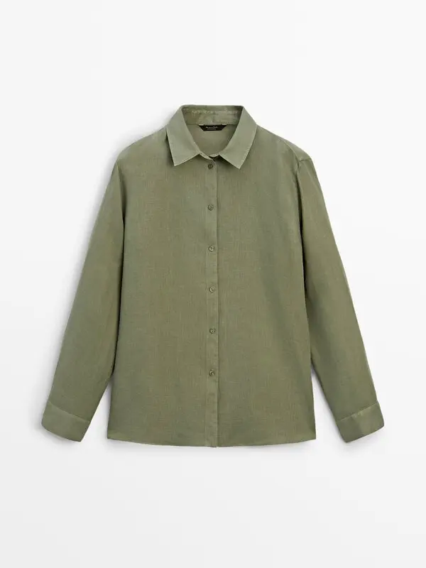 Massimo Dutti 100% Linen Shirt Khaki Editorialist