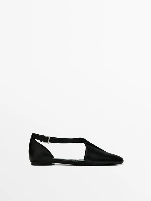 Massimo Dutti Flat Slingback Shoes Black Editorialist