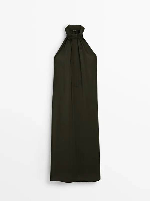 Massimo Dutti Long Halterneck Dress - Dark Green | Editorialist