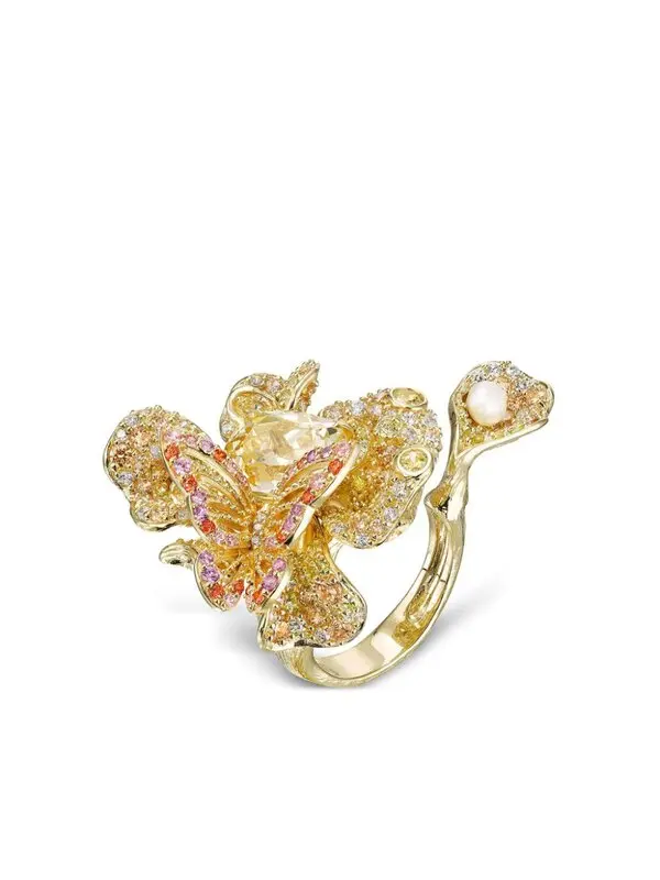 ANABELA CHAN 18kt Yellow Vermeil Canary Peony Butterfly Gemstone Ring - Gold