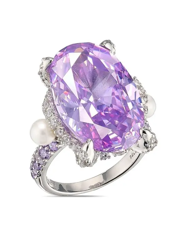 ANABELA CHAN 18kt White Gold Vermeil Gemstone And Pearl Cocktail Ring - Purple
