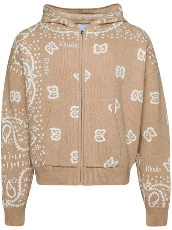 Rhude Bandana Knit Zip-front Hoodie - Neutrals