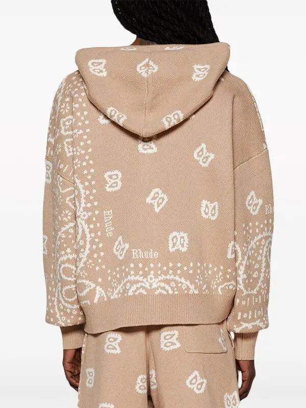 Rhude Bandana Knit Zip-front Hoodie - Neutrals