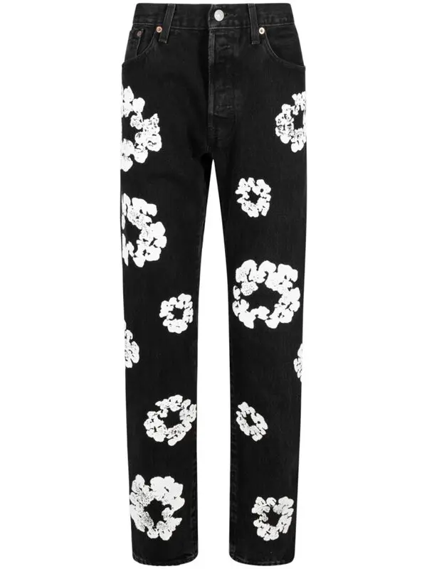 DENIM TEARS X Levi's Wreath-print Straight-leg Jeans - Black