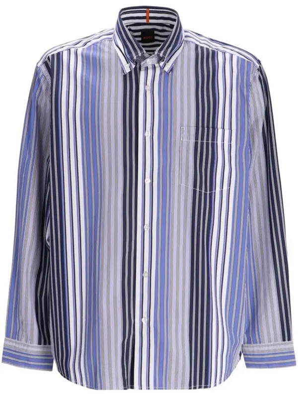 BOSS Lambey Striped Cotton Shirt - Blue