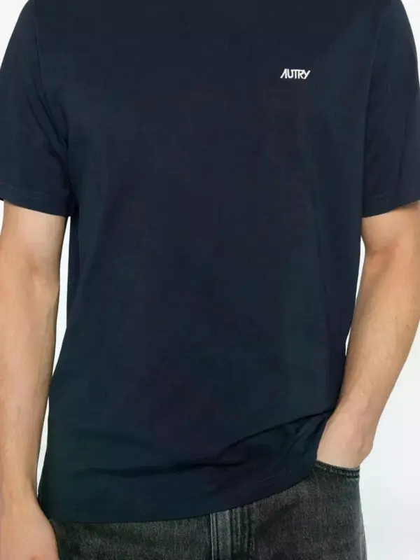 AUTRY Logo-appliqué Cotton T-shirt - Blue