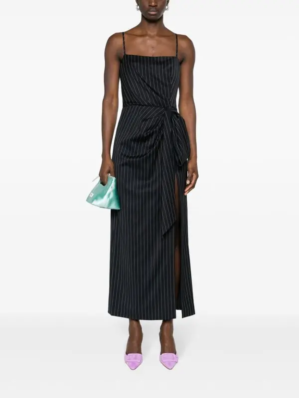 MSGM Pinstripe Knot Detail Midi Dress
