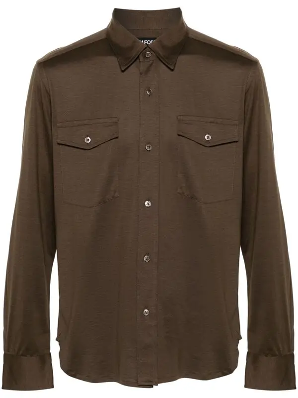 TOM FORD Mélange Button-up Shirt - Brown