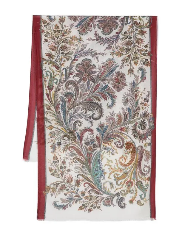Etro Paisley-jacquard Frayed Scarf - Red