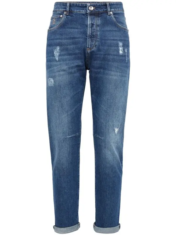 Brunello Cucinelli Straight-leg Distressed Jeans - Blue