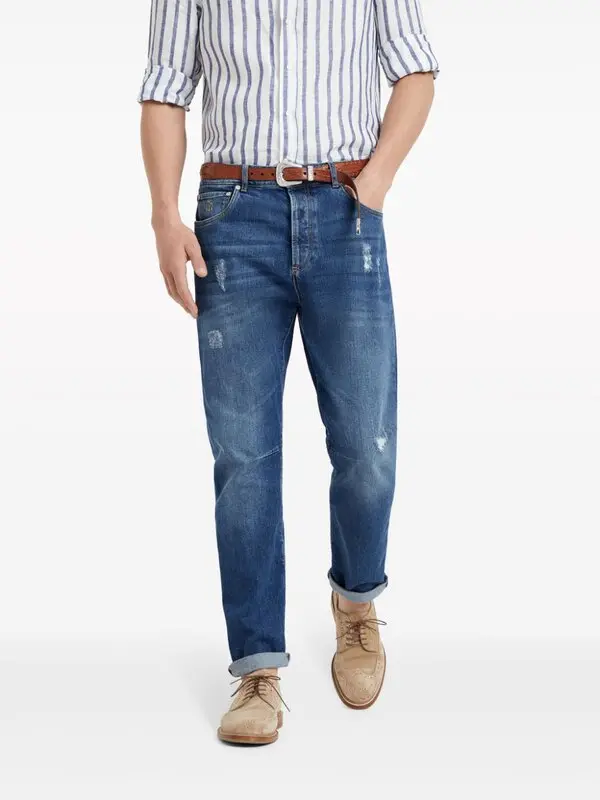 Brunello Cucinelli Straight-leg Distressed Jeans - Blue