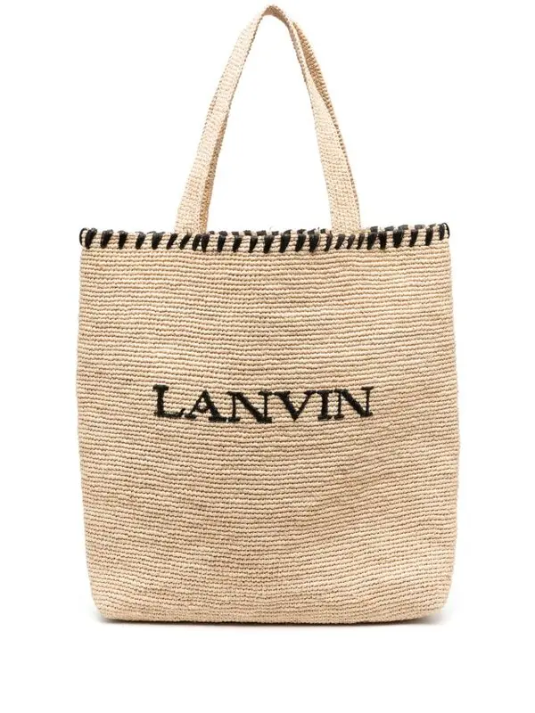 LANVIN Logo-embroidered Raffia Tote - Neutrals
