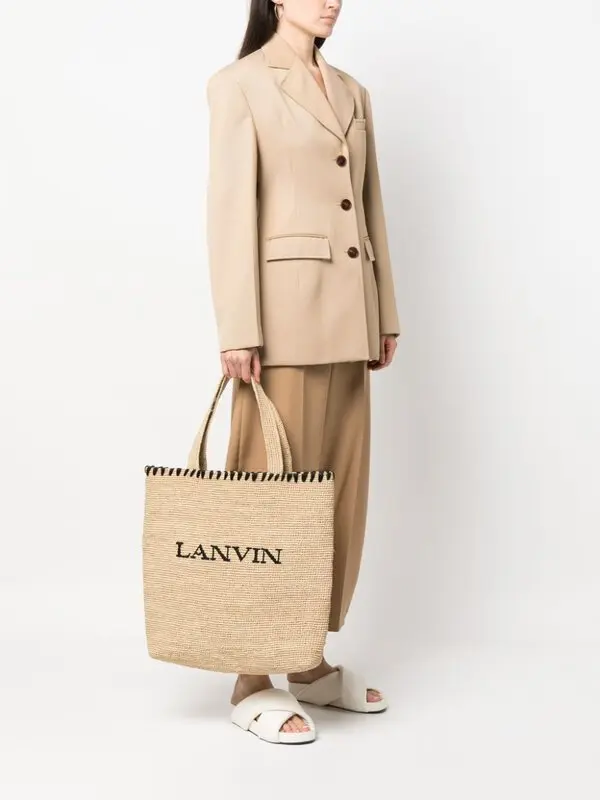 LANVIN Logo-embroidered Raffia Tote - Neutrals