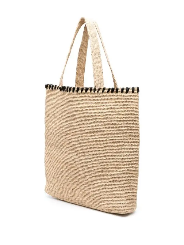 LANVIN Logo-embroidered Raffia Tote - Neutrals