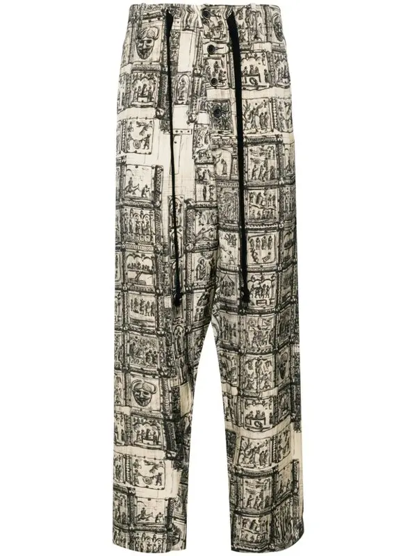 UMA WANG Graphic-print Straight-leg Trousers - Neutrals