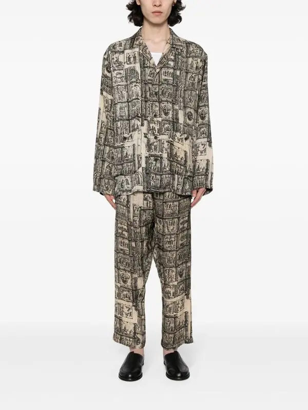 UMA WANG Graphic-print Straight-leg Trousers - Neutrals