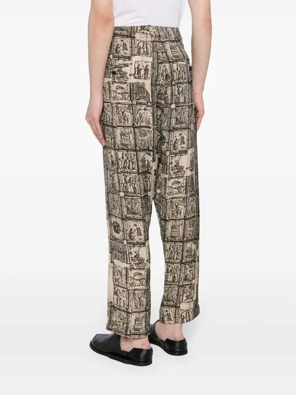 UMA WANG Graphic-print Straight-leg Trousers - Neutrals