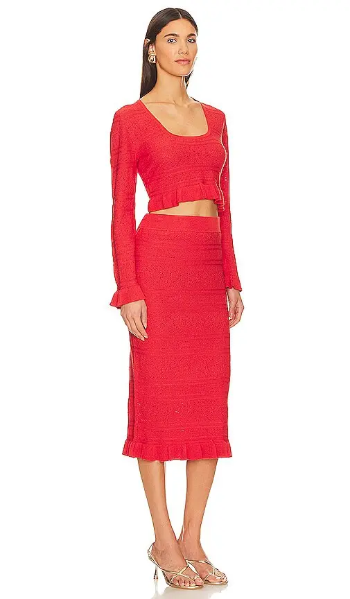 karina grimaldi red dress Karina Grimaldi Ornella Eyelet Dress in Coral Red
