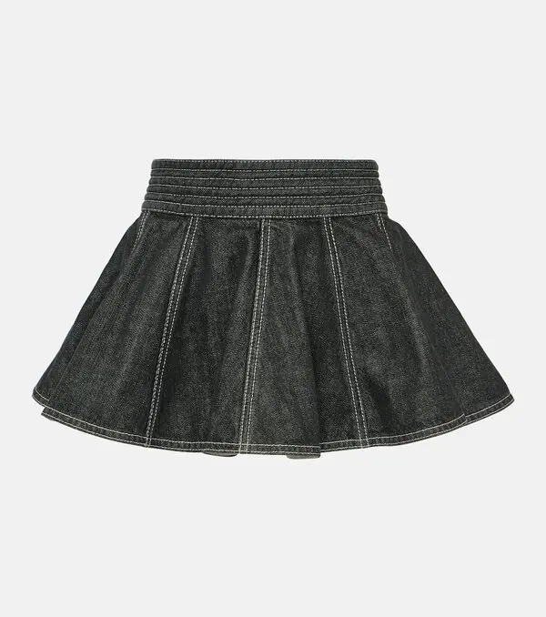Alaïa Peplum Denim Mini Skirt With Belt - Black