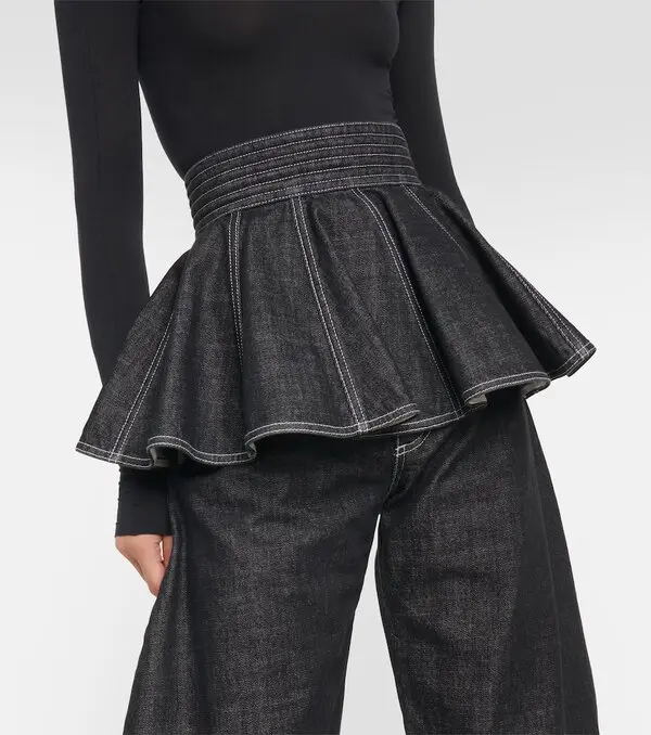 Alaïa Peplum Denim Mini Skirt With Belt
