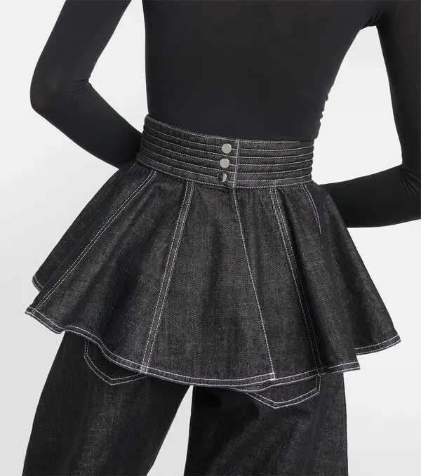 Alaïa Peplum Denim Mini Skirt With Belt