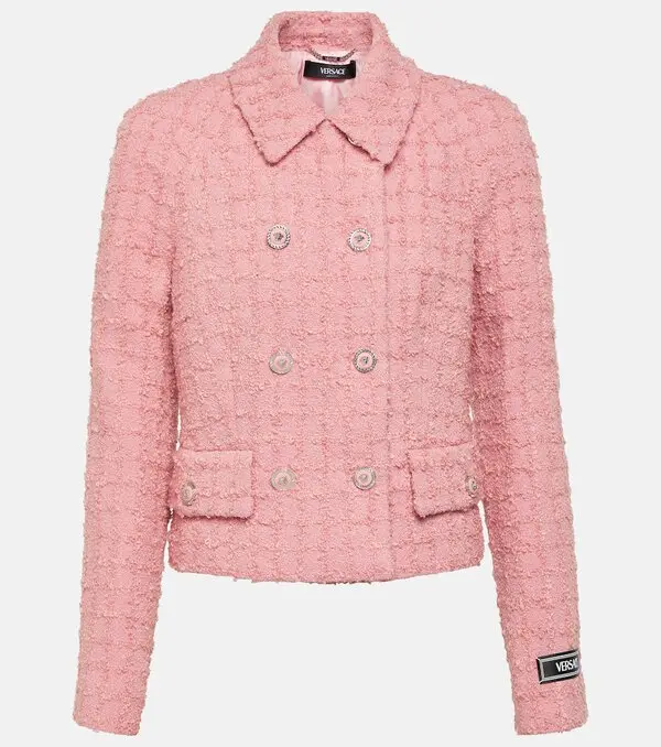 Versace Double-breasted Bouclé Tweed Jacket - Pink